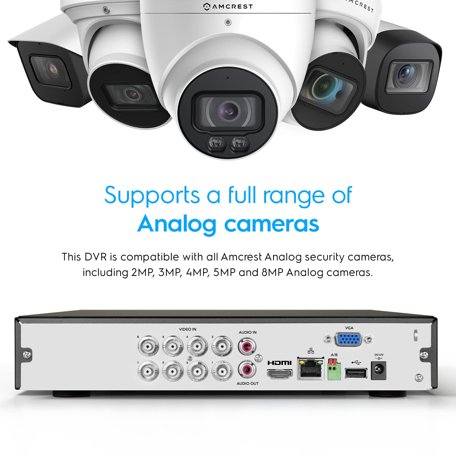 Amcrest 5MP UltraHD 8 Channel DVR Security Camera System Recorder, 5MP Security DVR for Analog Security Cameras, Remote Smartphone Access, HDD & Cameras NOT Included (AMDV5M8)