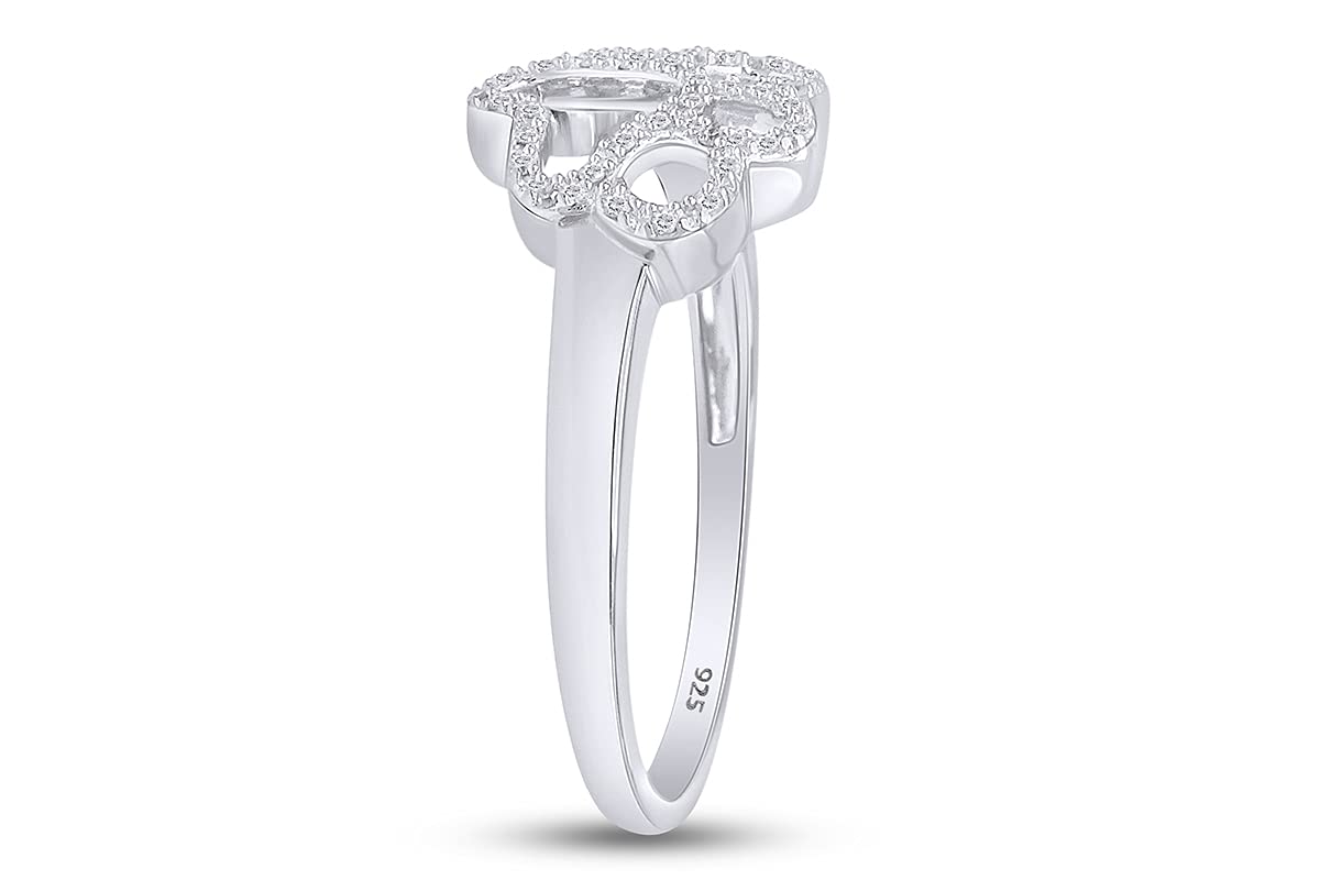 AFFY Round Cut White Natural Diamond Paw Print Band Ring 14k White Gold Over Sterling Silver (0.1 cttw)