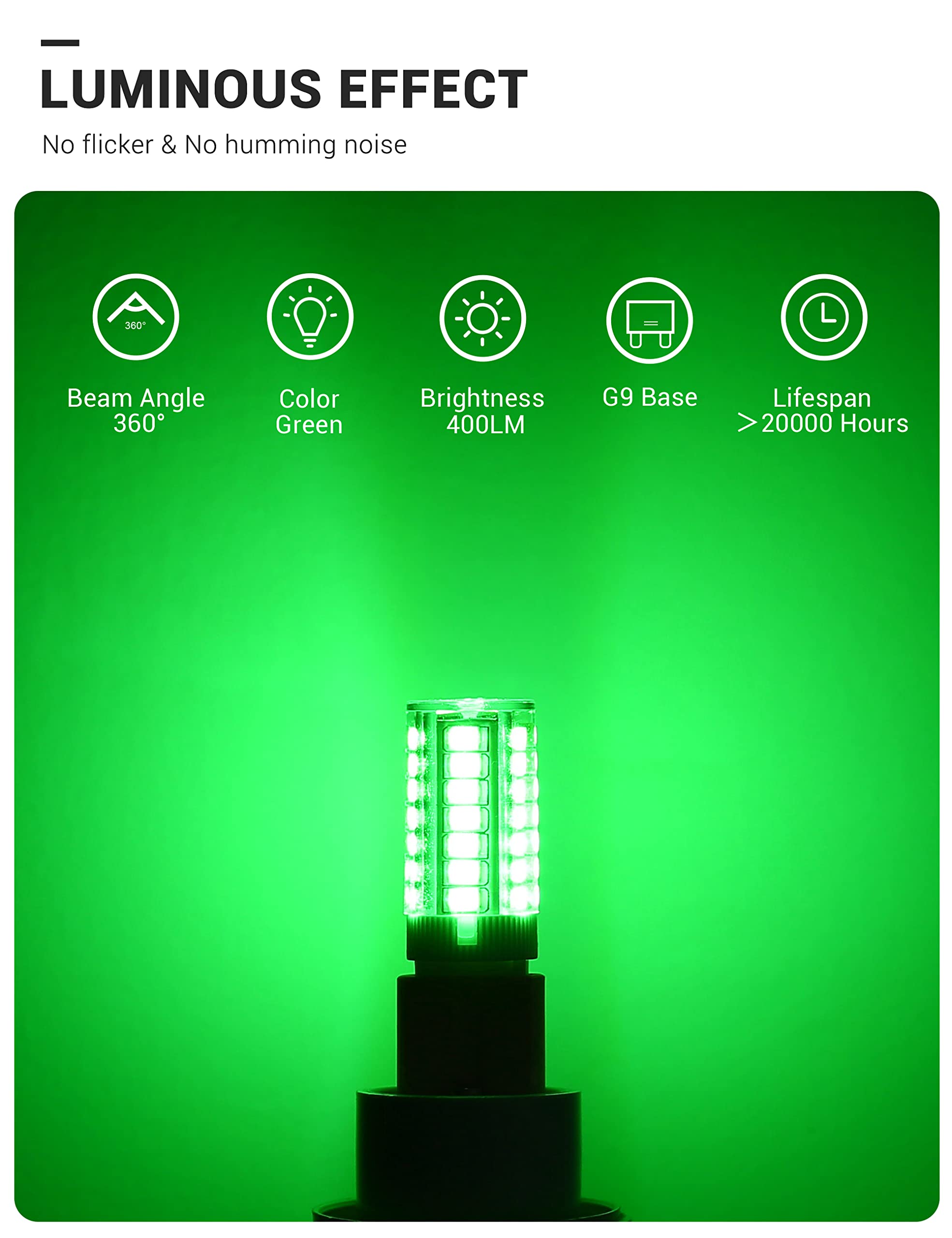 G9 LED Bulbs Green Light,JandCase Green Light Bulbs 5W 40W Halogen Equivalent,LED Green Lights G9 Base,Decorative Lighting Bulbs for Crystal Chandelier Fixture,Halloween,Christmas Home Lighting,5 Pack