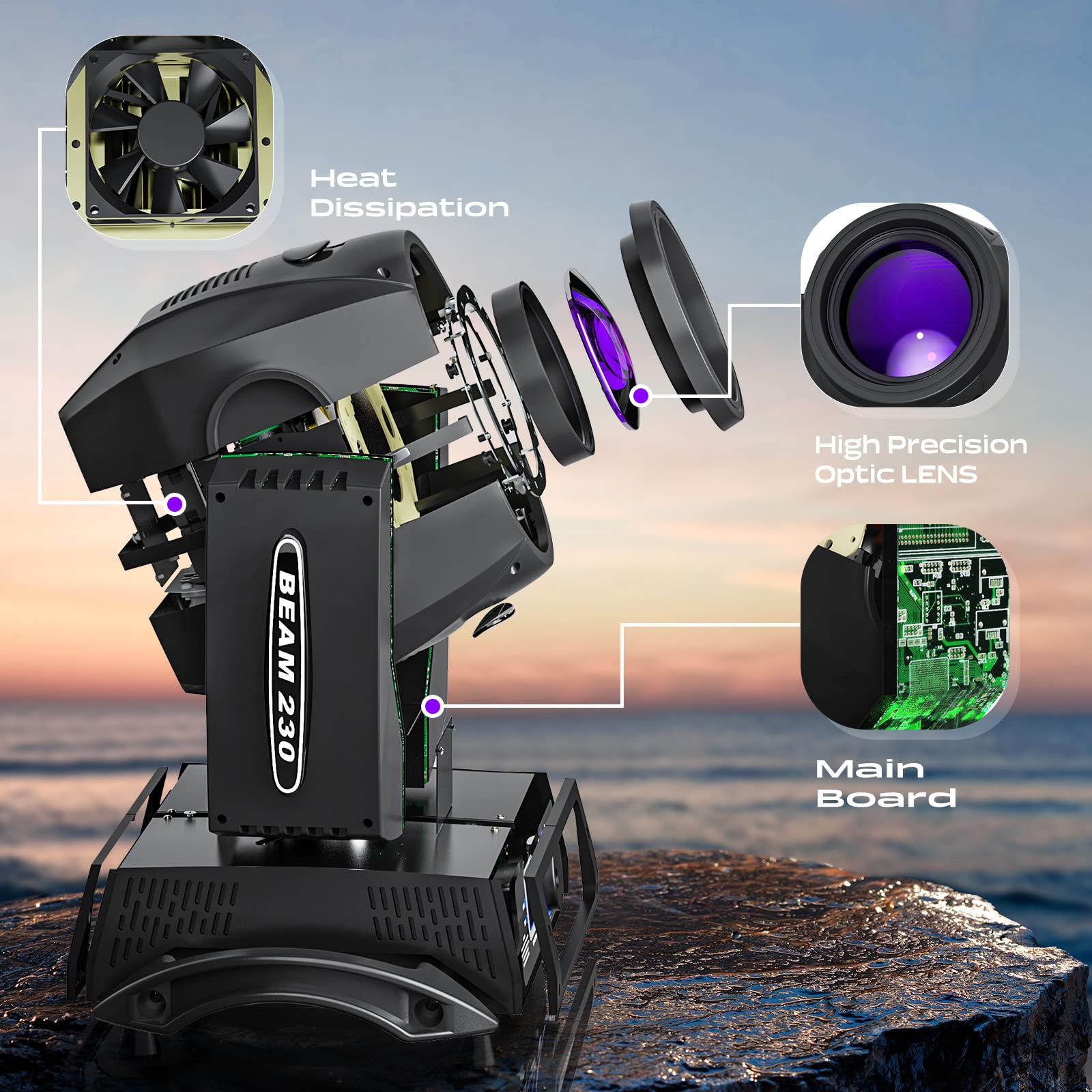 7R 230W Beam Sharpy Moving Head Light - 17 Gobos RGBW Beam Lights - 14 Colors Led Moving Head Light Dj Lights - 16CH DMX512 Sound Control for Church Wedding Disco Party