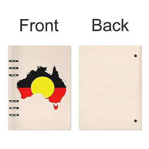 Australian Aboriginal Flag Map Notebook Cover 6-Ring Binder Portable Planner Book Loose-Leaf Cover for Home Office