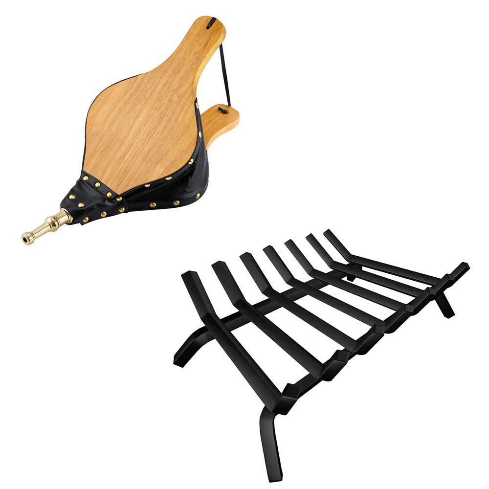 Amagabeli Fireplace Bellows 15.5"x 7" Bundle Black Wrought Iron Fireplace Log Grate 30 inch