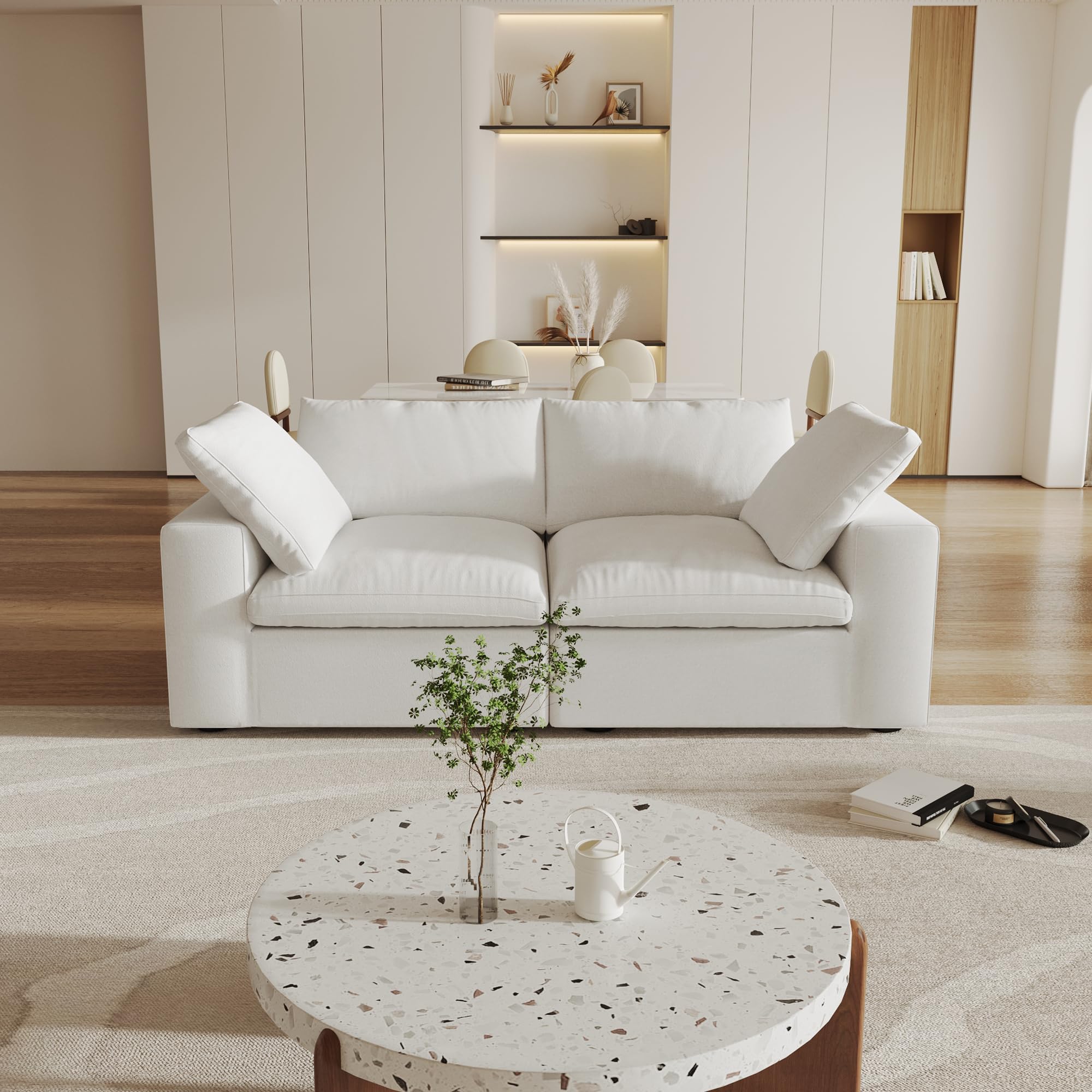WJShome Love Seat Sofas,Down Filled Modular Sectional Sofas for Living Room,Cushion Covers Removable, Customizable Modular Sectional Couch for Apartment(White)