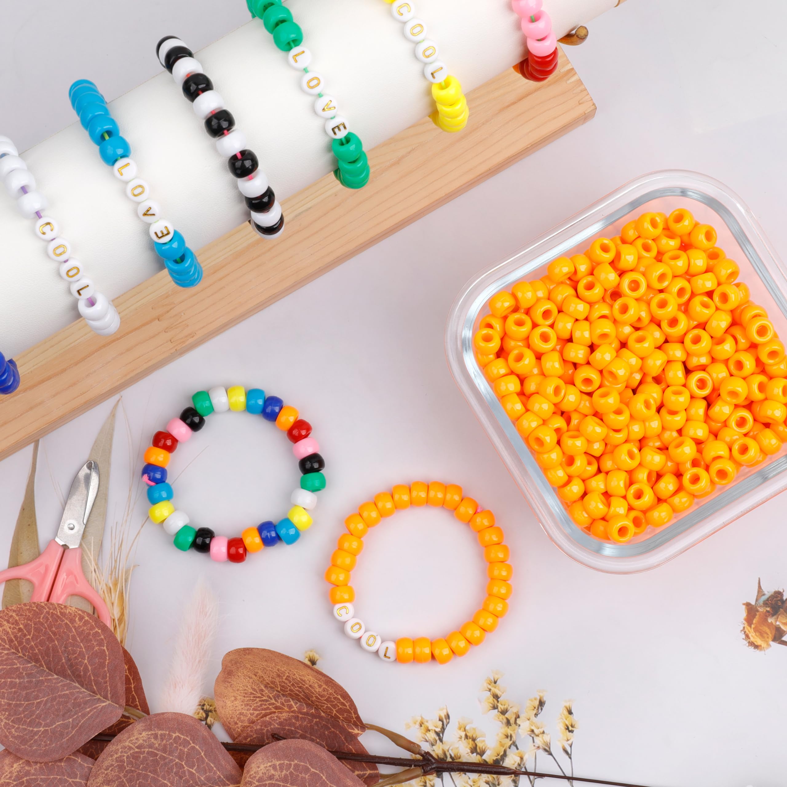 Auvoau 1000Pcs Pony Beads Bracelet 9mm Orange Plastic Barrel Pony Beads for Necklace,Hair Beads for Braids,Key Chain,Jewelry Making (Orange)