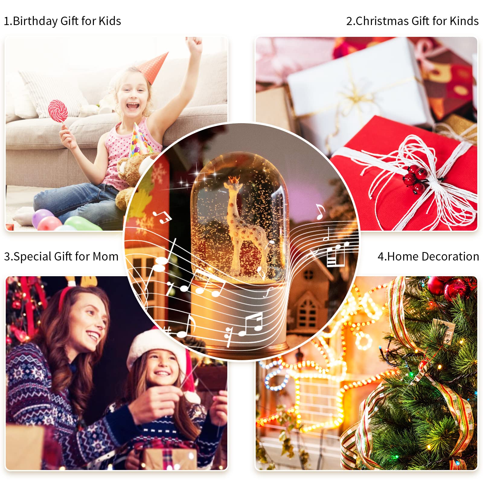 DREAM GARDEN Snow Globe for Kids, Musical Snow Globe Music Box Giraffe Snowglobe Water Globe Gifts for Girls Kids Daughters
