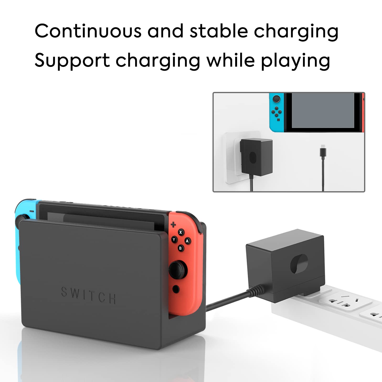 AC Adapter Charger, Charger for Nintendo Switch, Support Switch TV Dock Mode AC Power Supply Adapter, AiKanbo Type C Charger Cable