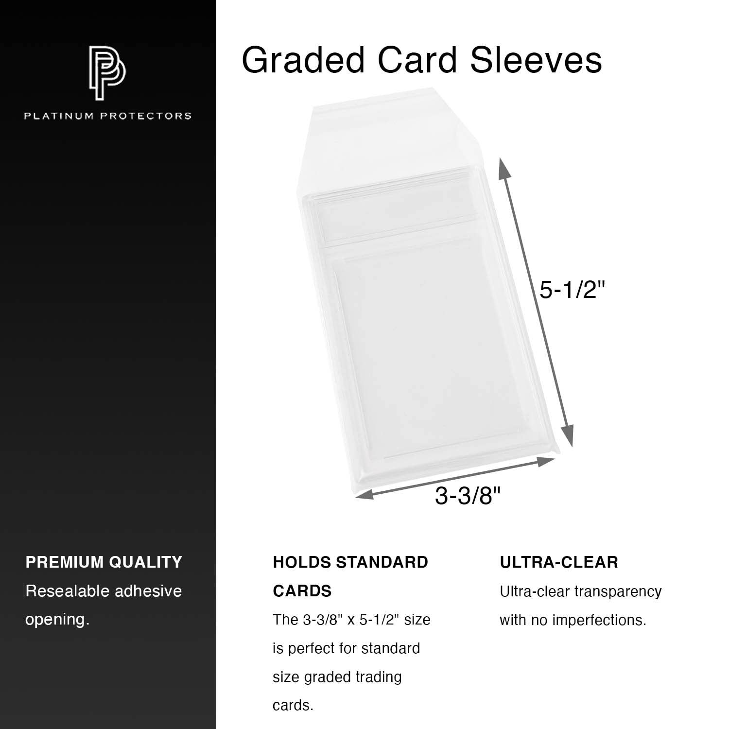 Platinum Protectors Resealable Graded Card Sleeves for PSA, CGC and TAG Slabs (500 Pack)