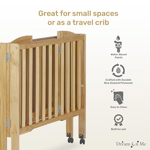 Dream On Me 2 in 1 Portable Folding Stationary Side Crib in Natural, Greenguard Gold Certified , 40x26x38 Inch (Pack of 1)
