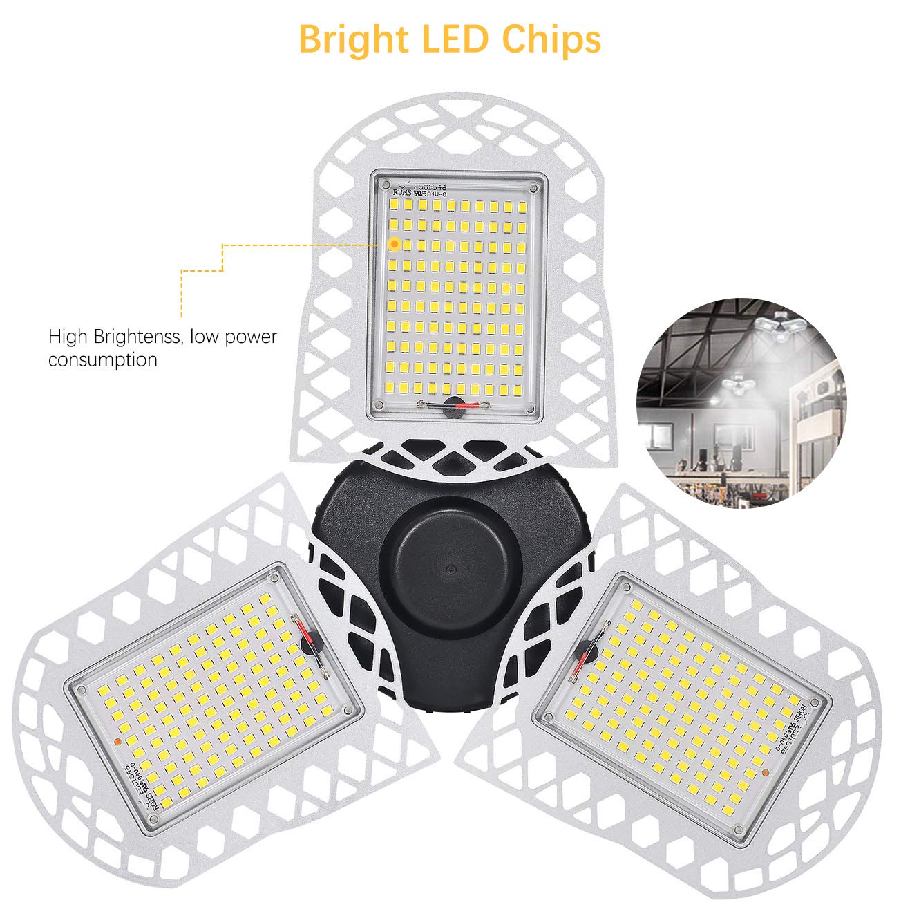 Amazing power Garage Light, 80 Watts Aluminum Basement Light with Adjustable Multi-Position Panels Daylight White 6500K 8000LM