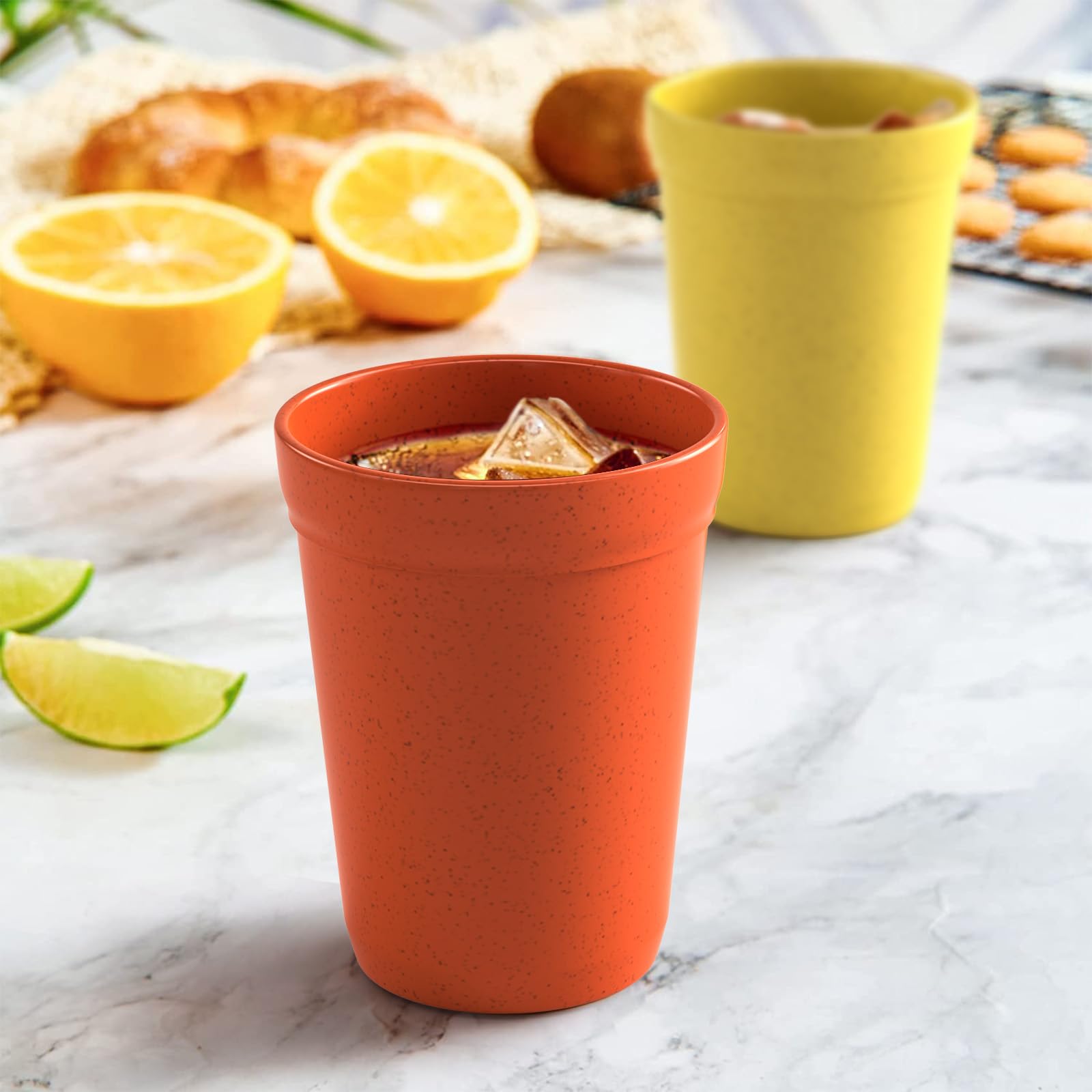 Unbreakable 12 Ounce Wheat Straw Cups, 8 Pieces Stackable Water Drinking Cup, Light Weight Water Tumblers for Soda, Tea, Beer, Iced Coffee, BPA Free Dishwasher Microwave Safe Smoothies Cups