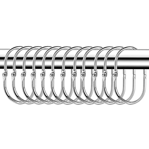 EVOOKA Shower Curtain Hooks Rings,12Pcs Rustproof Metal Shower Hooks for Shower Curtain,Glide Smoothly Oval Shower Rings for Curtain,Shower Curtain Rings for Bathroom Shower Rod（Silver）