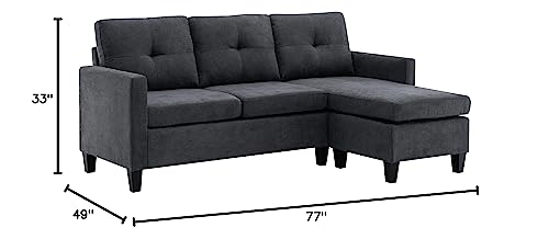 Devion Furniture Enzo Linen Sectional Sofa, Dark Gray