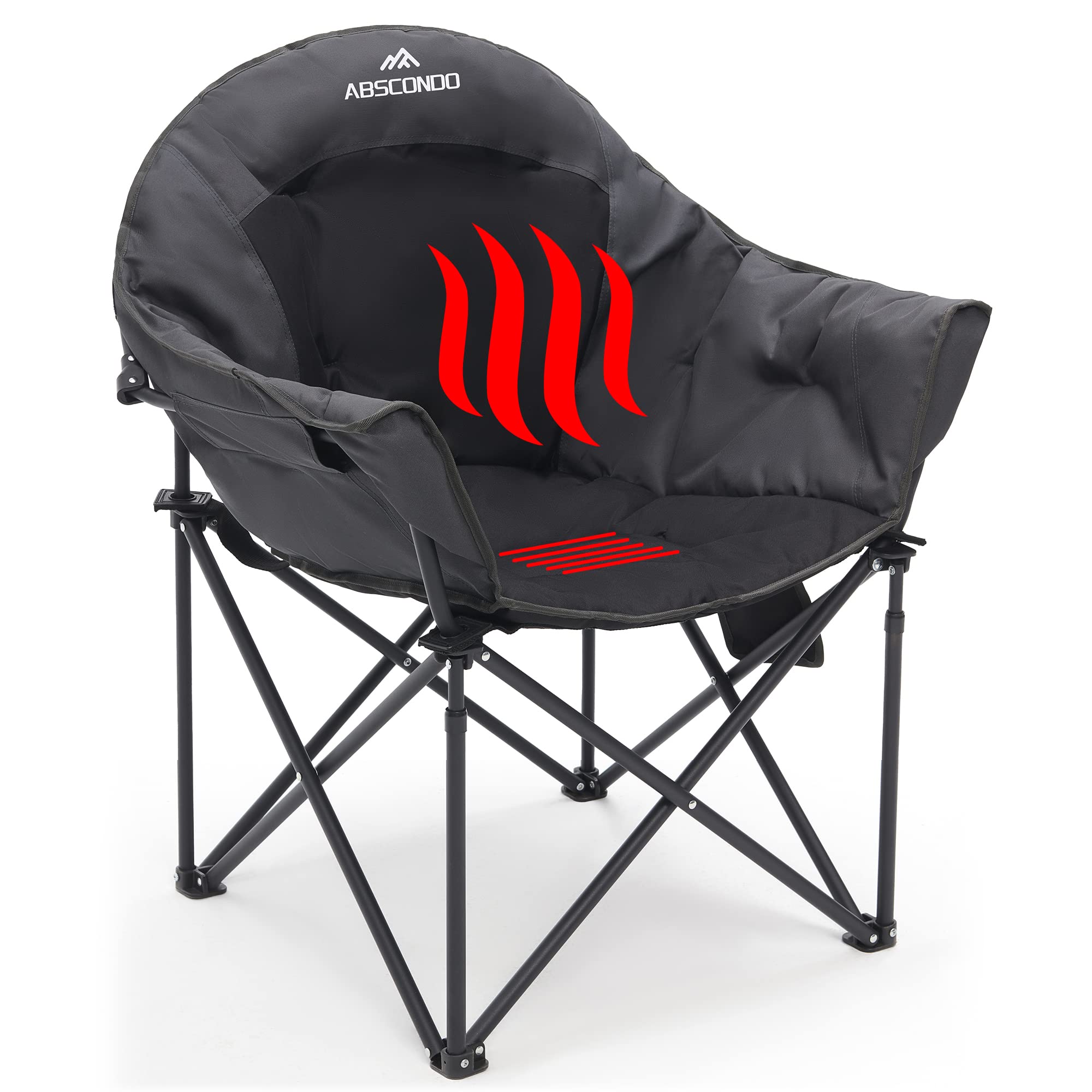 ABSCONDO Heated Camping Chair, Camping Chairs for Heavy People, Oversized Outdoor Folding Moon Chairs with Extra Wide Seats, Lawn Chairs Folding Supports up to 300lbs, Black