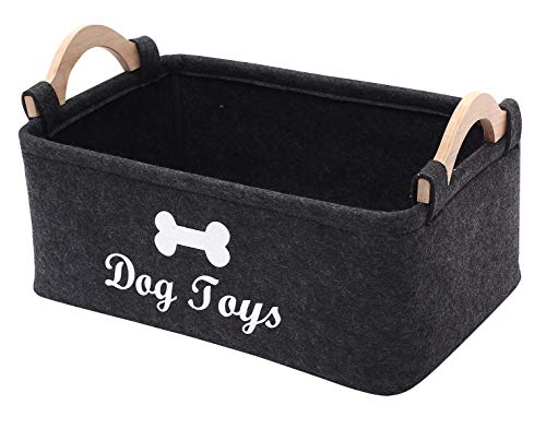 Xbopetda Fiber Soft Felt Dog Storage Basket Bin Organizer - with Wooden Handle - Pet Supplies Storage Basket/Bin Kids Toy Chest Storage Trunk-Dark Grey