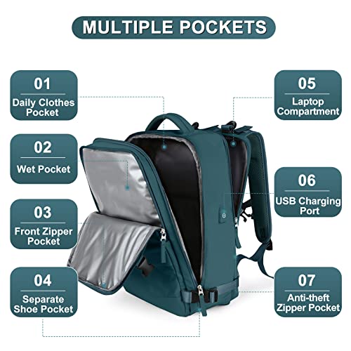 coofay Travel Backpack For Women Men Airline Approved Carry On Backpack Flight Approved Waterproof Sports Luggage Backpack Casual Daypack Small Hiking Backpack Peacock Blue