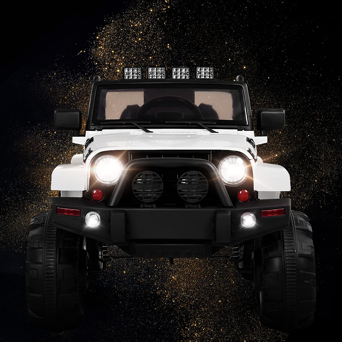 Costzon Ride On Car, 12V Battery Powered Electric Ride On Truck w/Parental Remote Control, LED Lights, Double Doors, Safety Belt, Music, MP3 Player, Spring Suspension (White)