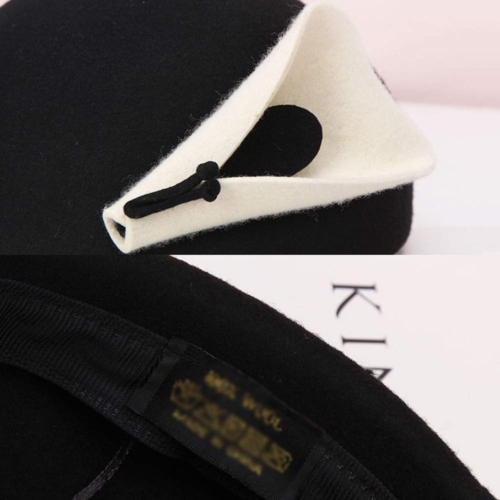 AFLHYJK Beret Hat Women Winter Hat Camel White Flower Wool Felt Pillbox Hat Lady Party Wedding Church Dress Hat