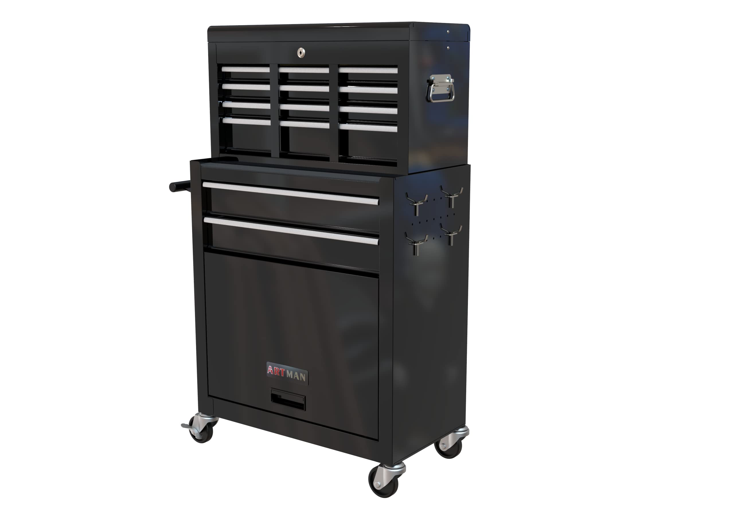 8 Drawer Rolling Tool Chest with Wheels, High Capacity Tool Storage Cabinet & Tool Box Cart, Lockable Rolling Tool Chest with Drawers, Toolbox Organizer for Garage Warehouse Workshop - Black