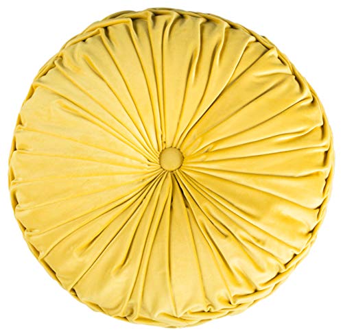 Safavieh Home Leila Mustard Round Button Tufted Decorative Pillow Pillow, 19"x19"