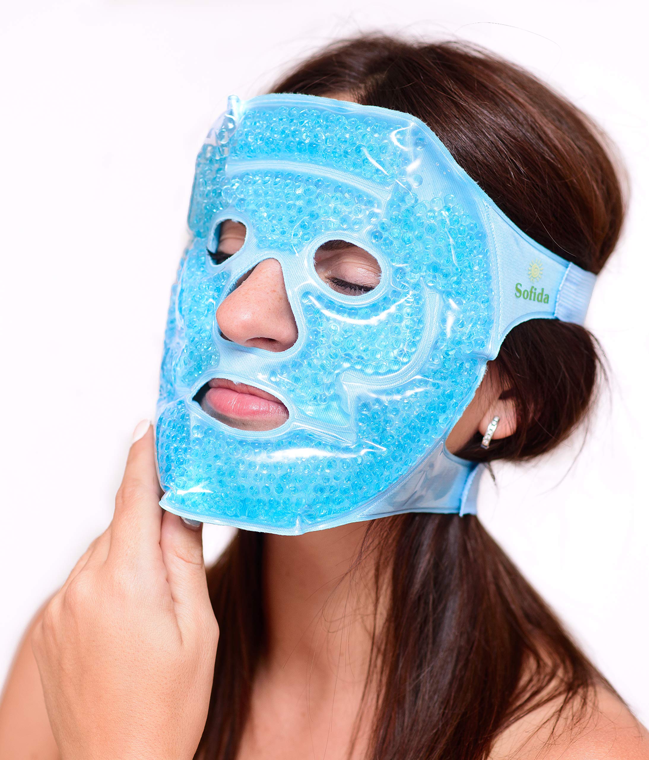 Sofida Cold Hot Gel Face Eye Mask - Reduce Puffy Dark Circles Bags Under Eyes Migraines Stress Relief - Heat Ice Therapy Pack Compress - Sinus Pressure Acne Headaches Relaxation (Blue)
