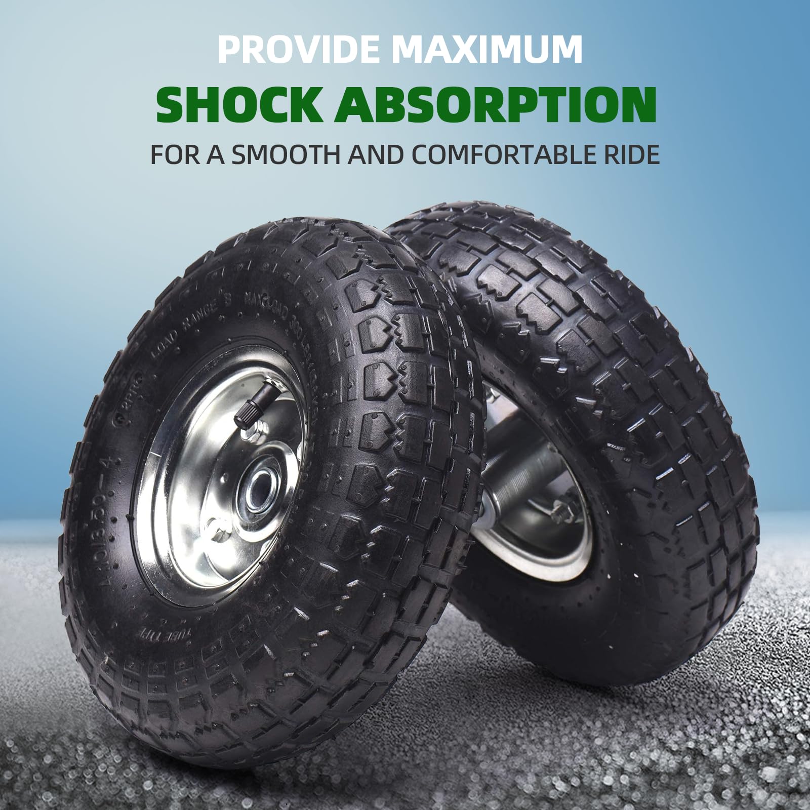AR-PRO (2 Pack) 4.10/3.50-4 Tire and Wheel, Replacement Pneumatic Tires 10-Inch Wheel with 5/8" Bearings and 2.2" Offset Hub, Compatible with Hand Truck, Wheelbarrow, Wagon, Gorilla Carts