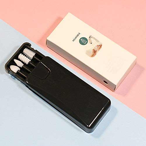 Upgraded Reusable Cotton Swabs 4 Pcs, Uramoto Silicone Ear Swabs Rough Friction Cotton Swabs for Ears Cleaning, Love Shape Swabs for Cosmetic Makeup Beauty-Black
