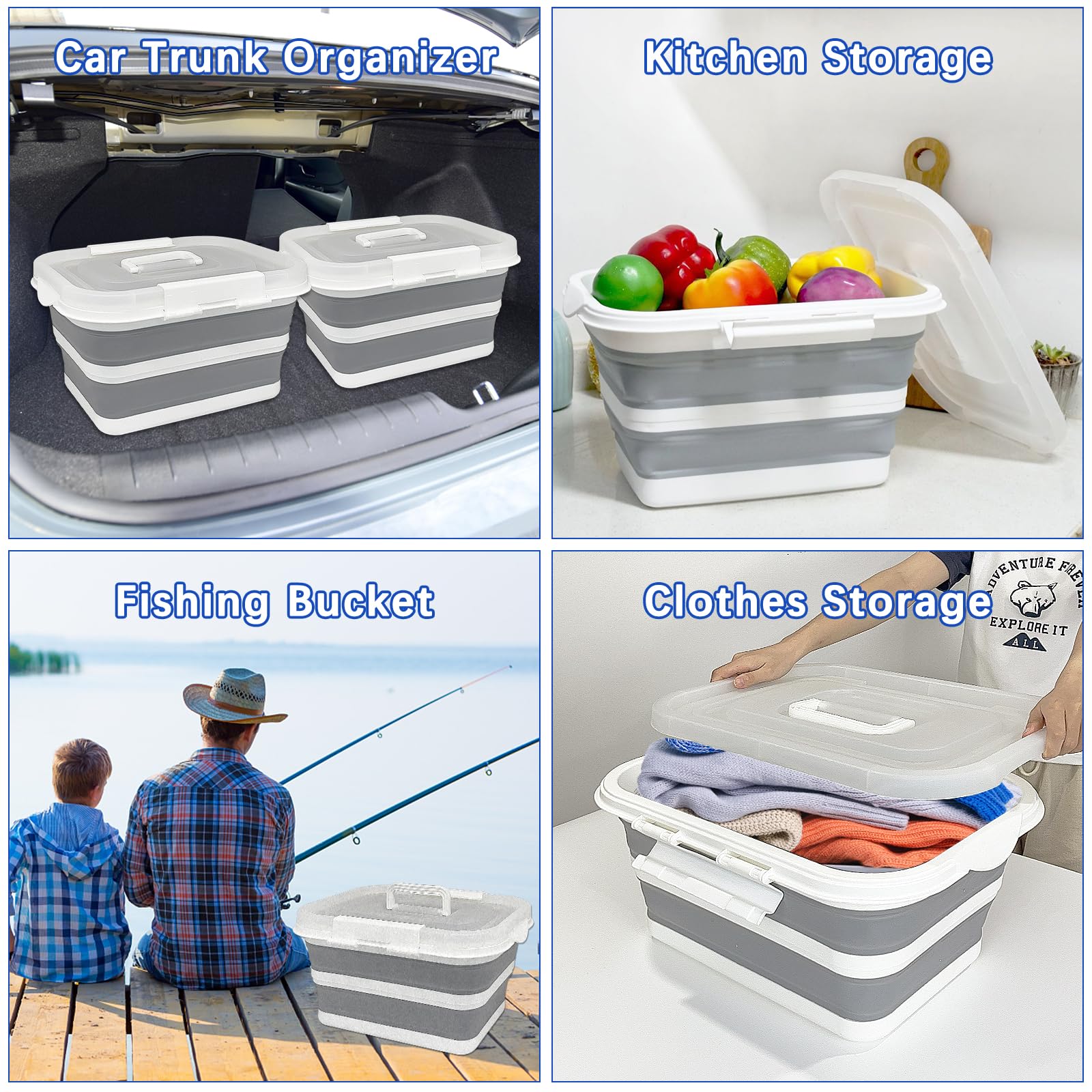 Aimkeoulee 30Qt Collapsible Storage Bins with lids, Large Plastic Container Organizing Box with Handle, 33L Foldable Stackable Utility Organizer for Clothes, Books, Grocery (1 pack, Grey)