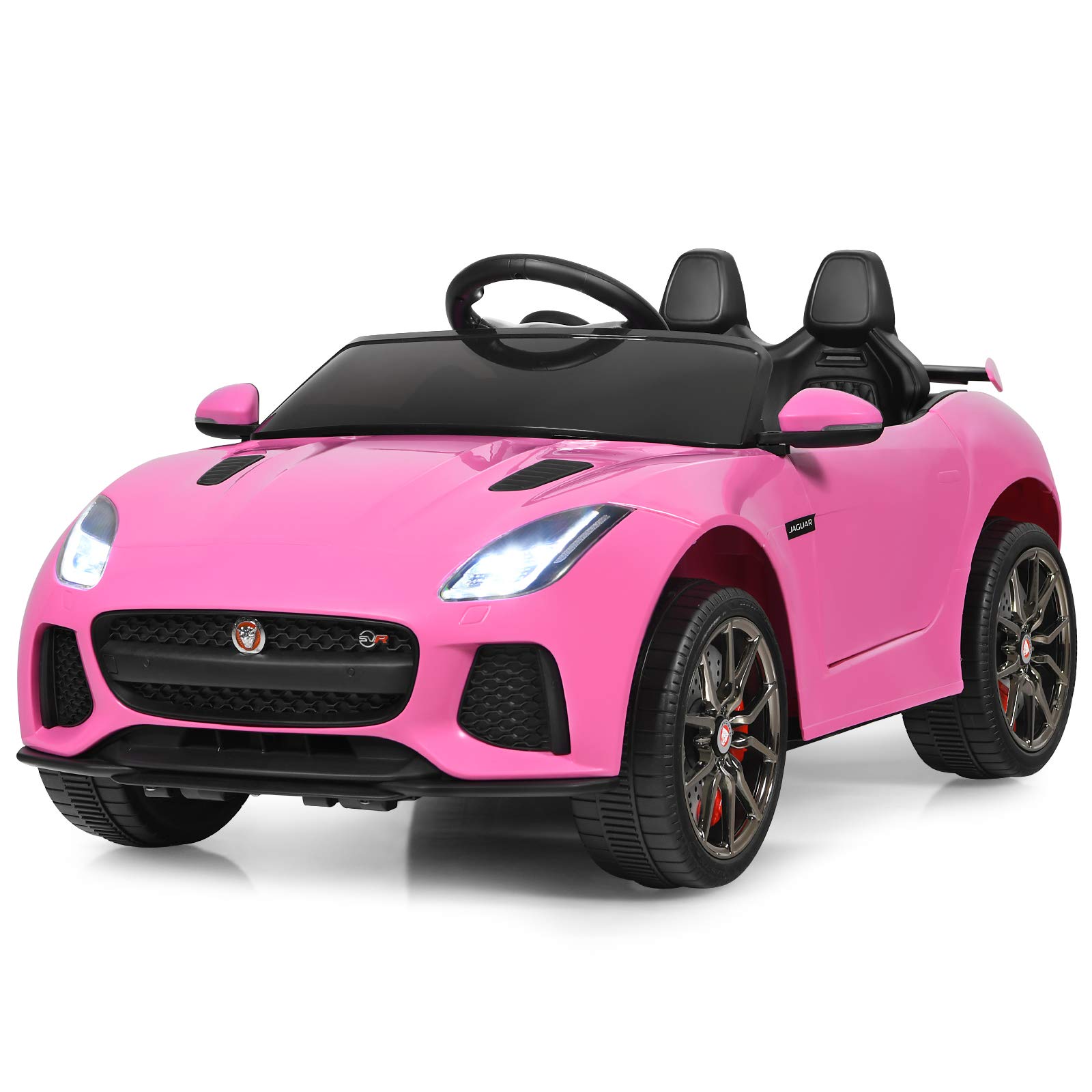 Costzon Ride on Car, 12V Licensed Jaguar F-Type SVR Battery Powered Kids' Electric Vehicles w/Remote Control, Front/Rear Lights, MP3/Music/3 Speeds/Spring Suspension, Kids Car Toy for Toddler (Pink)