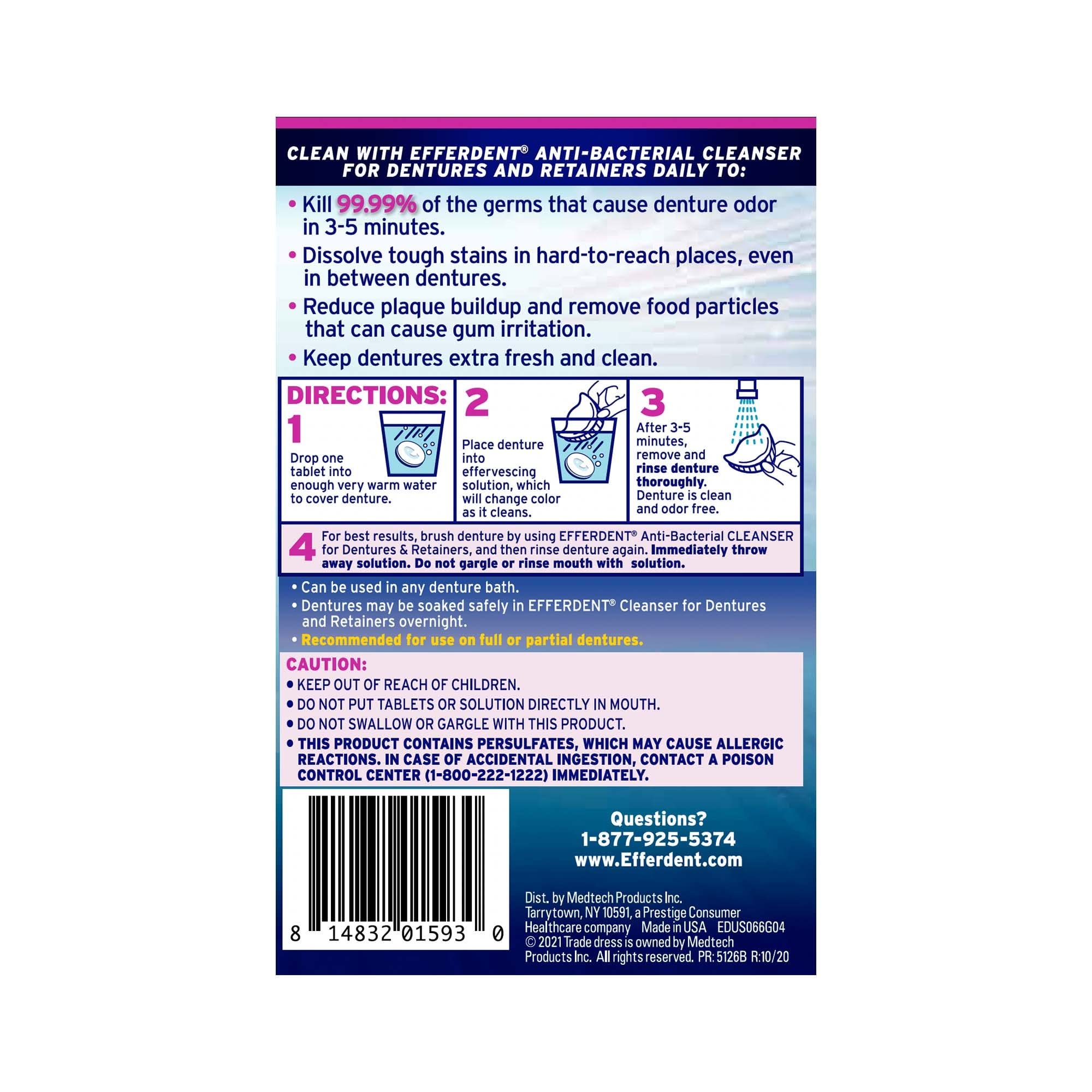 Efferdent Denture Cleanser Tablets, Complete Clean, Tablets, Multicolor, 252 Count