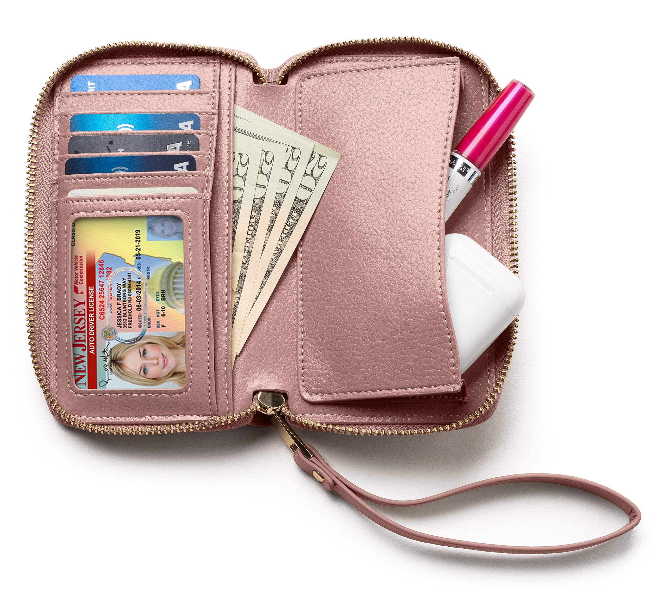 Claasico Women's Slim Wristlet Wallet | RFID Block, 6 Credit Card, Money & Receipt Organizer