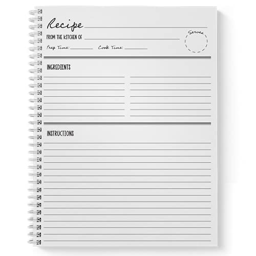 Big Book of Recipes Personalized 8.5" x 11" Recipe Notebook, Durable Gloss Laminated Softcover, 120 Recipe Pages, White Wire-o spiral. Made in the USA.