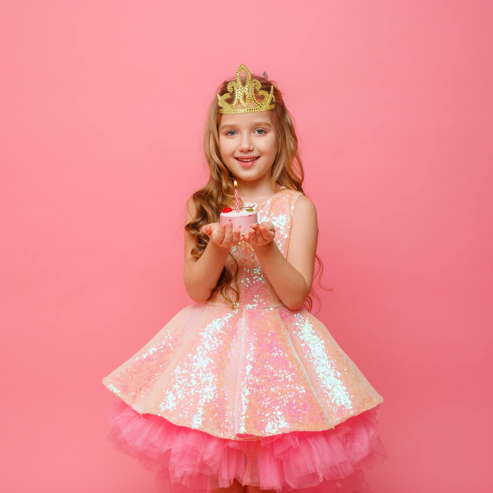 BLUE PANDA 4-Pieces King and Queen Crowns Set for Kids - Gold Crowns and Tiara for Royal Theme Birthday Party Costume Accessories and Photo Booth Props