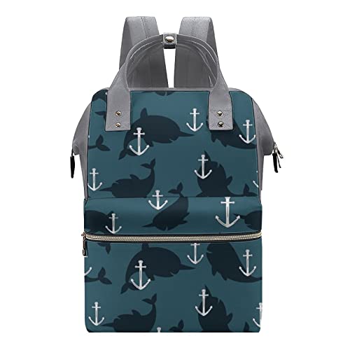 Anchor and Whales Waterproof Mommy Bag Diaper Bag Backpack Multifunction Large Capacity Travel Bag