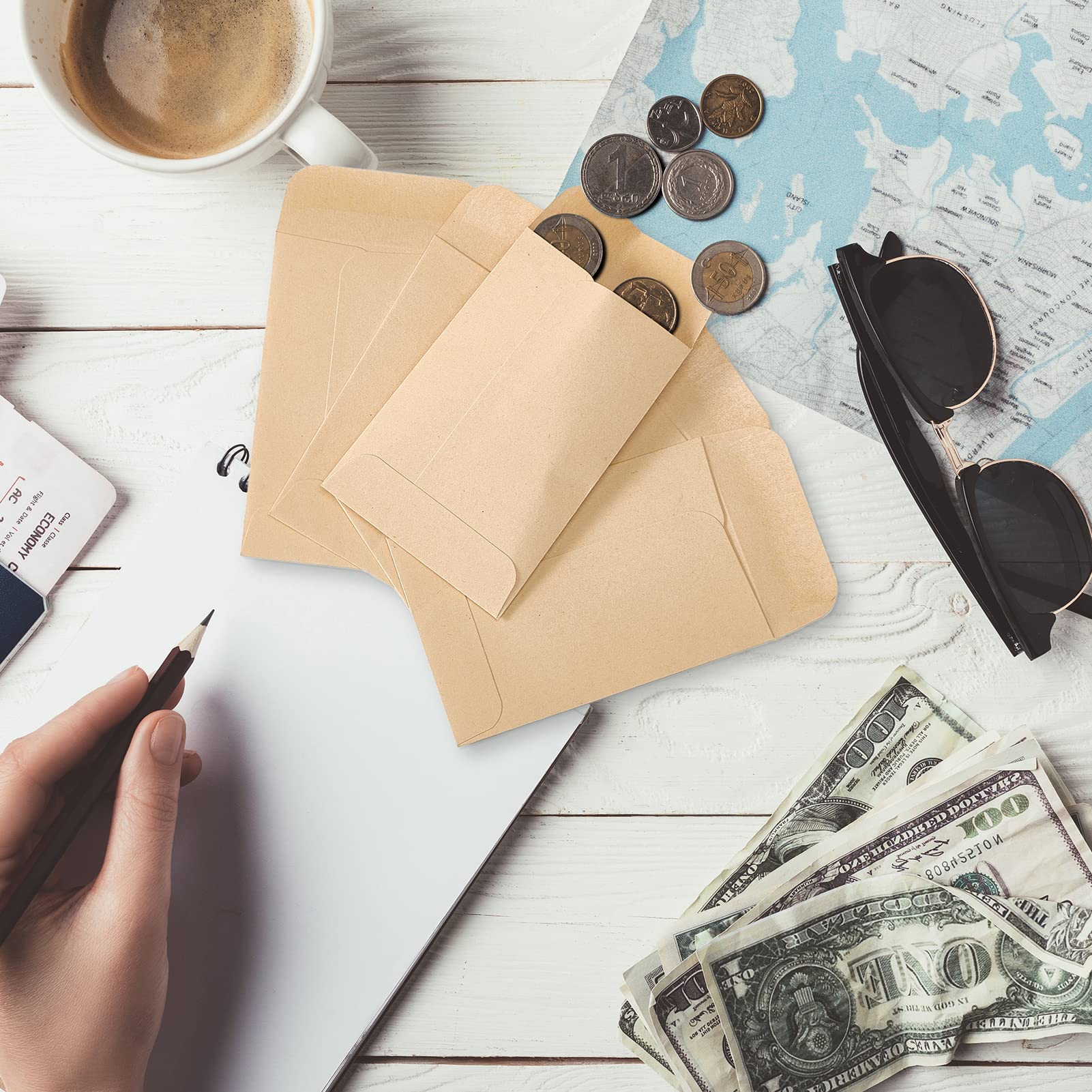 ACSTEP 100 Pack #1 Paper Kraft Seeds Envelopes 2-1/4 X3-1/2, Small Coin Envelope 2x3 For Key, Tip, Seeds Packets, Self Adhesive Water Glummed Mini Tiny Envelopes
