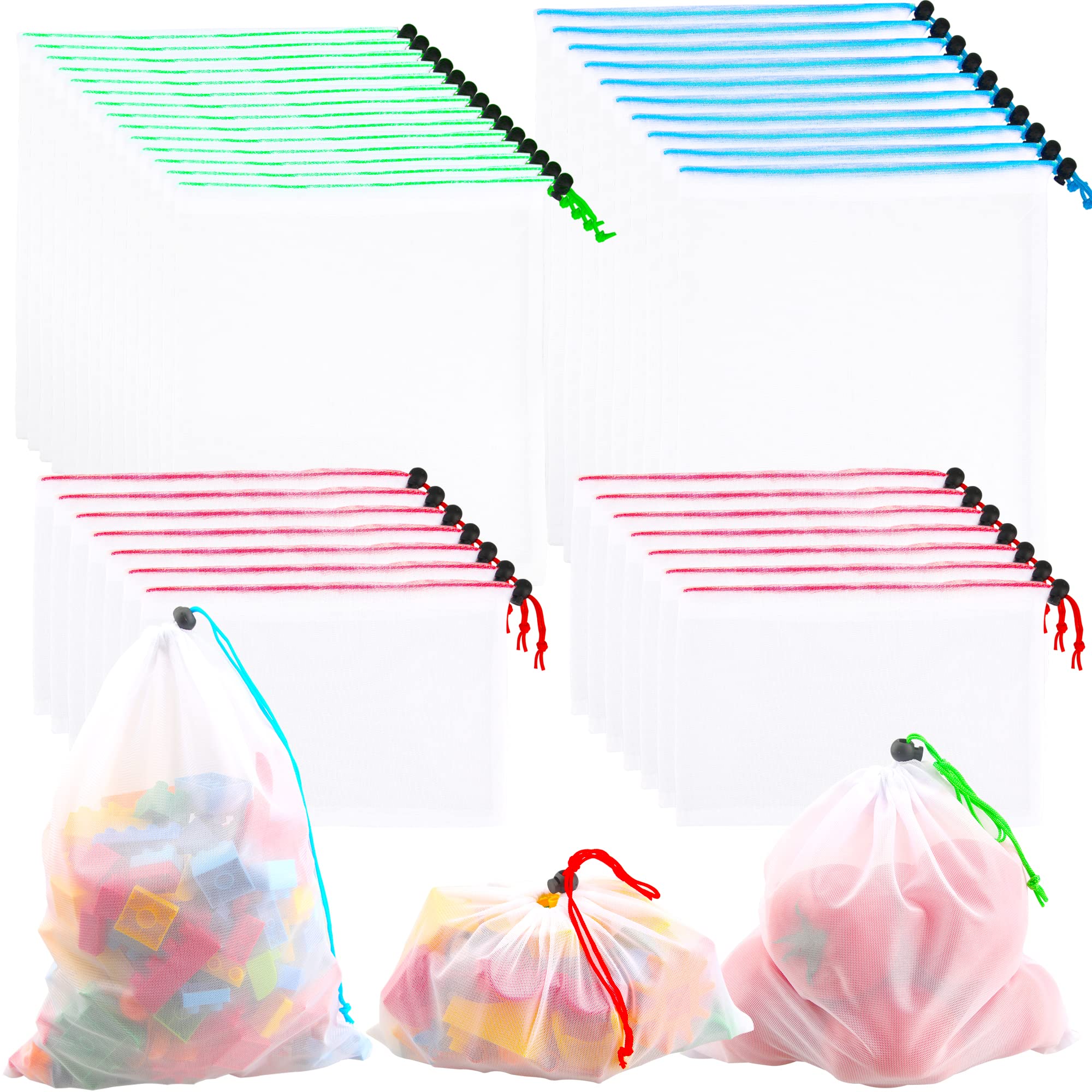 Cotiny 30 Pack Toy Mesh Storage Bags Washable Reusable Organization Produce Bag Organizer Pouches for Playroom Organization Baby Bathtub Toys Game Pieces, 3 Size