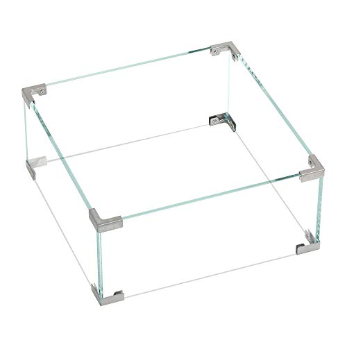 BALI OUTDOORS Square Fire Pit Glass Wind Guard, Clear Tempered Wind Guard for Fire Pit Table, 18”x 18”x 6” Square Fire Table Accessory Shiled