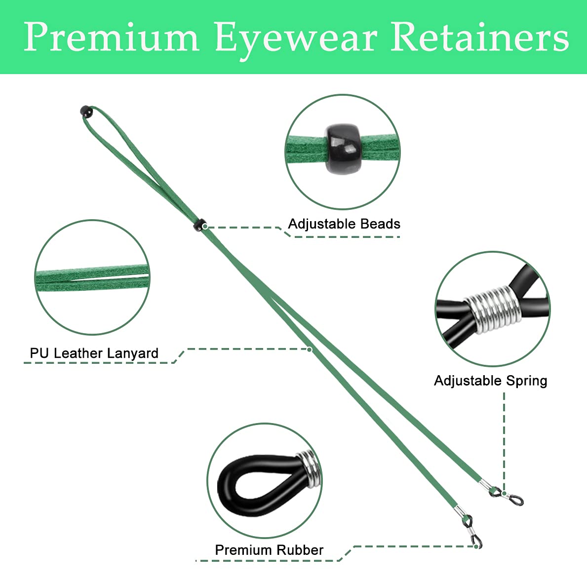 AugLifers Eyeglasses Holder Straps Cord, Sunglasses Strap Adjustment for Men Women, Anti-slip Sports Eyewear Retainer Lanyards 5PCS