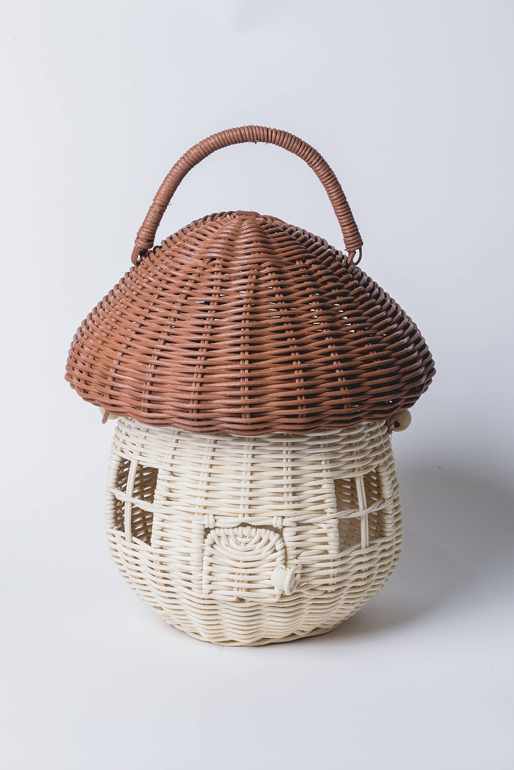 FARICREATIONS MUSHROOM WICKER STORAGE BASKET WITH LID-RATTAN MUSHROOM DECOR, COTTAGECORE, BOHO DECOR, MOTHER'S DAY GIFT