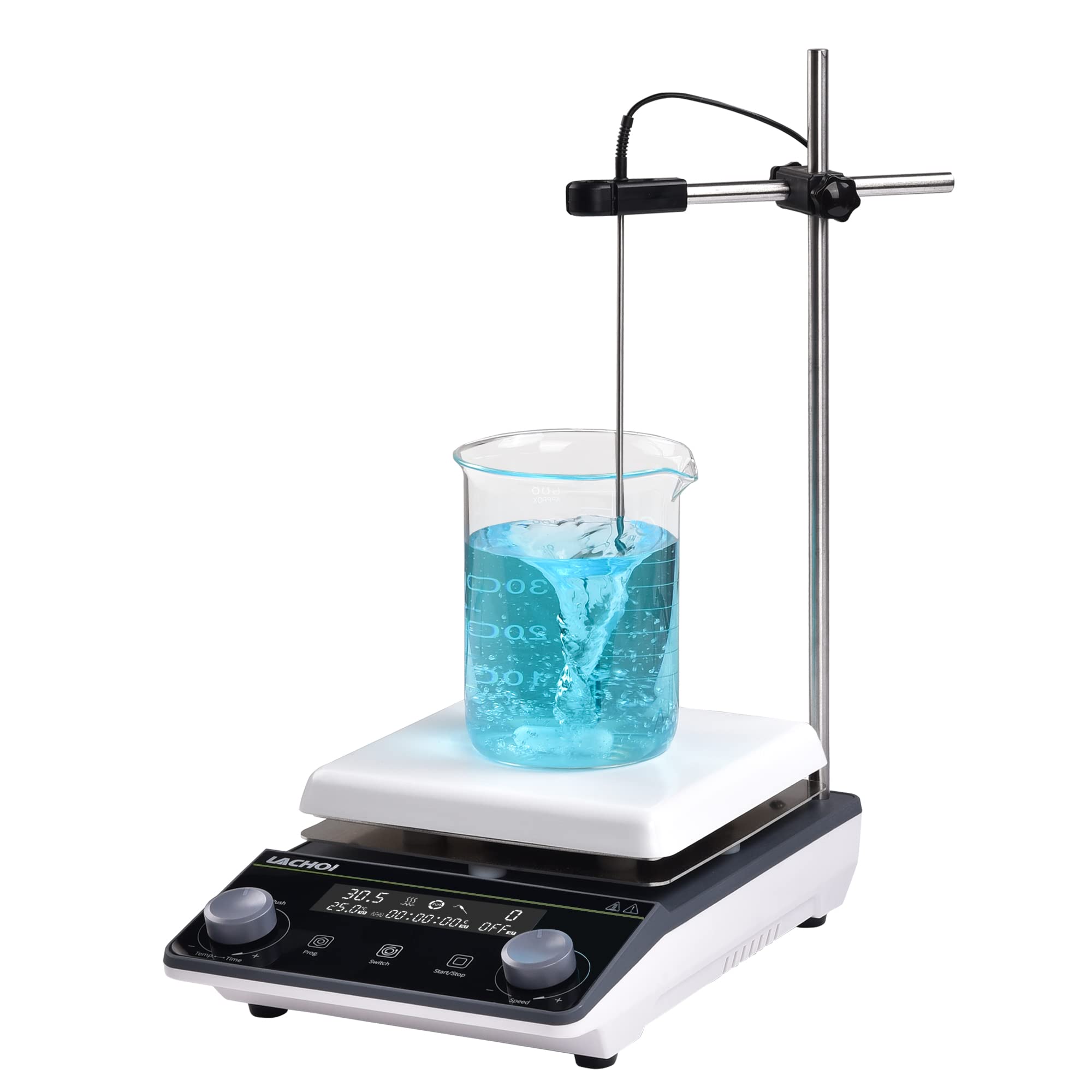 LACHOI Magnetic Stirrer 5.9 inch Digital Hot Plate Magnetic Stir Plate LCD Max 5L Max Temp.300℃ 100-1600RPM Ceramic Coated Magnetic Mixer with Stir Bar&Temp Probe Sensor,Support Stand Included