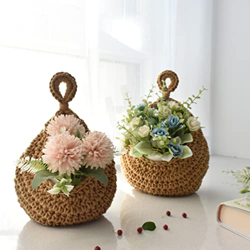 Anraja Hanging Fruit Basket For Kitchen Wall, Teardrop Garlic Storage Organizer, Decor Home, Boho Plant Holder, Set Of 3, Wheat