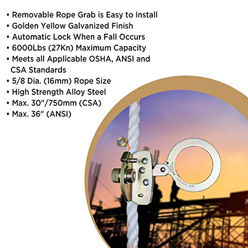 AFP Self-Locking Rope Grab with 2.25 inch Connecting Eye, used with 5/8ββ Lifeline Rope, For Construction, Climbing, Fall-Protection, 310 lb. Capacity (OSHA/ANSI Compliant)