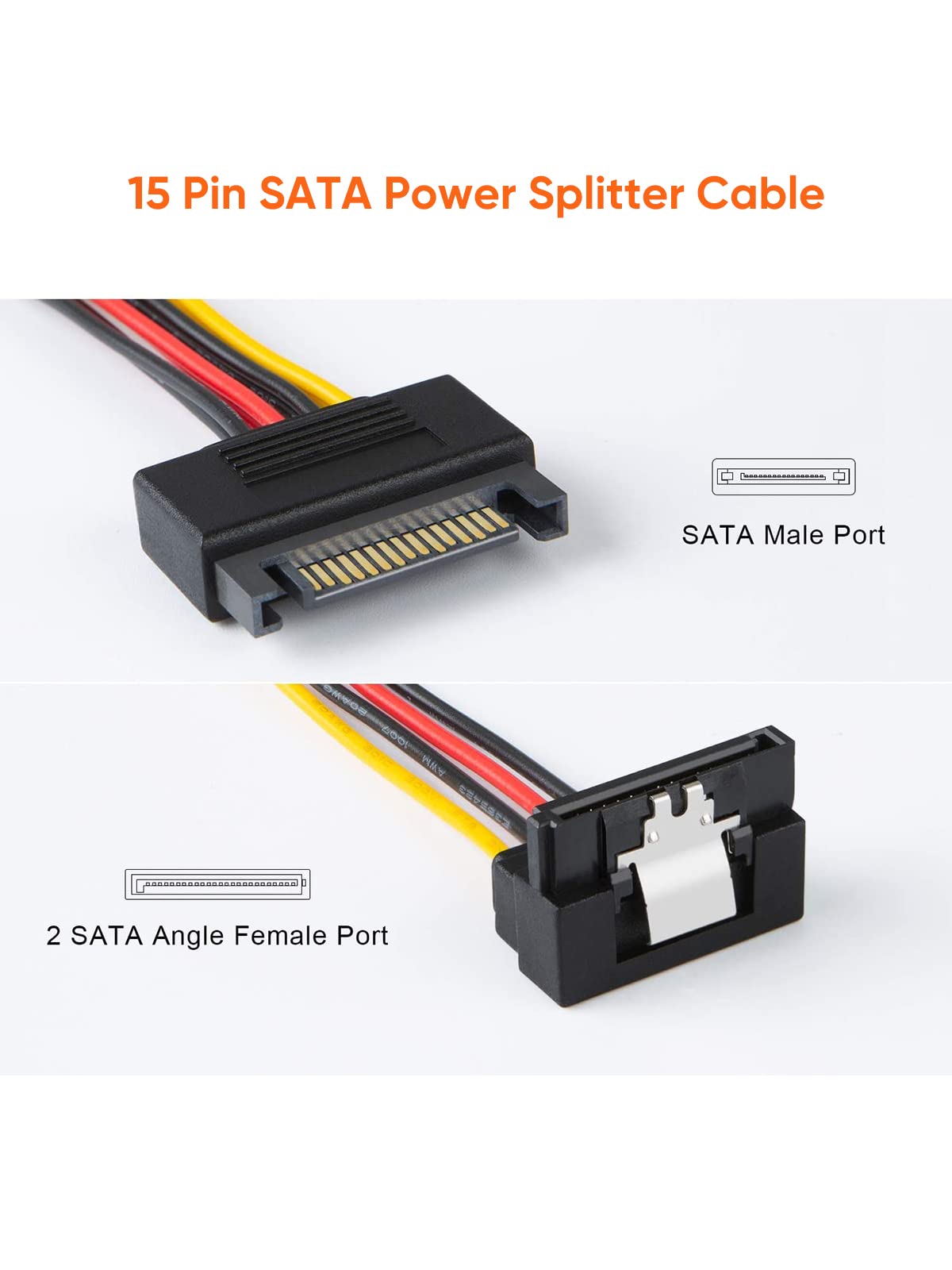 CableCreation SATA Power Cable, [2-Pack] 6-Inch SATA 15 Pin Male to 2xSATA 15 Pin Down Angle Female Power Splitter Cable