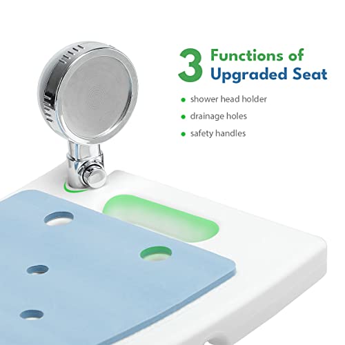 Auitoa Shower Stool with Shower Head Holder and Handles, Tool-Free Assembly Shower Chair for Bathtub and Inside Shower, Adjustable Shower Seat for Seniors, Elderly, Handicapped, Pregnant (350lbs)