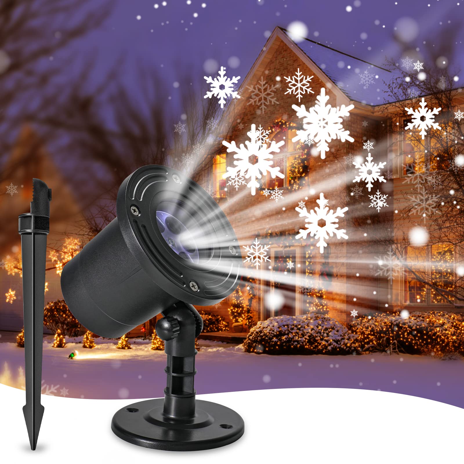 Christmas Snowflake Projector Lights, Waterproof Indoor Outdoor Snowfall Projection Lights for Christmas Theme Party, Holiday, Home Birthday Party, Home Garden Decoration