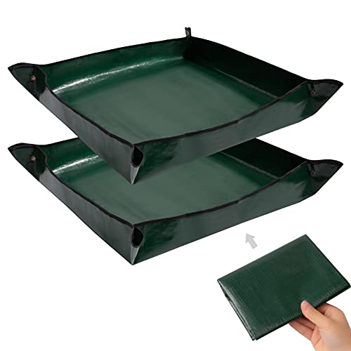 AvoKor 2PCS Gardening Mat Foldable Plant Mat Square Waterproof Gardening Mat Transplanting Plant Repotting Mat for Indoor Bonsai Succulent Plant Care (Dark Green,26.7 x 26.7 in) (Dark Green)