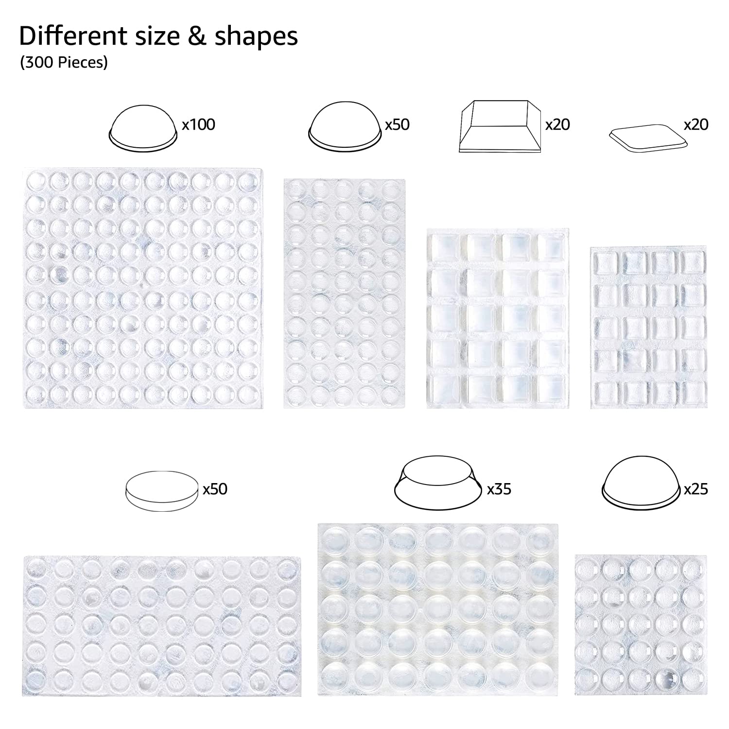 Amazon Basics 300-Piece Clear Self Adhesive Rubber Bumpers Pads, 6.9 x 4.5 x 0.6 Inch