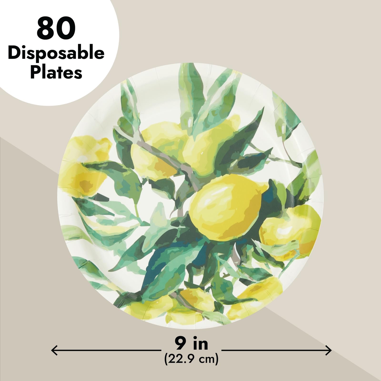 BLUE PANDA 80-Pack Disposable Lemon Paper Plates for Birthday Party Decorations, Bridal and Baby Showers (9 in)