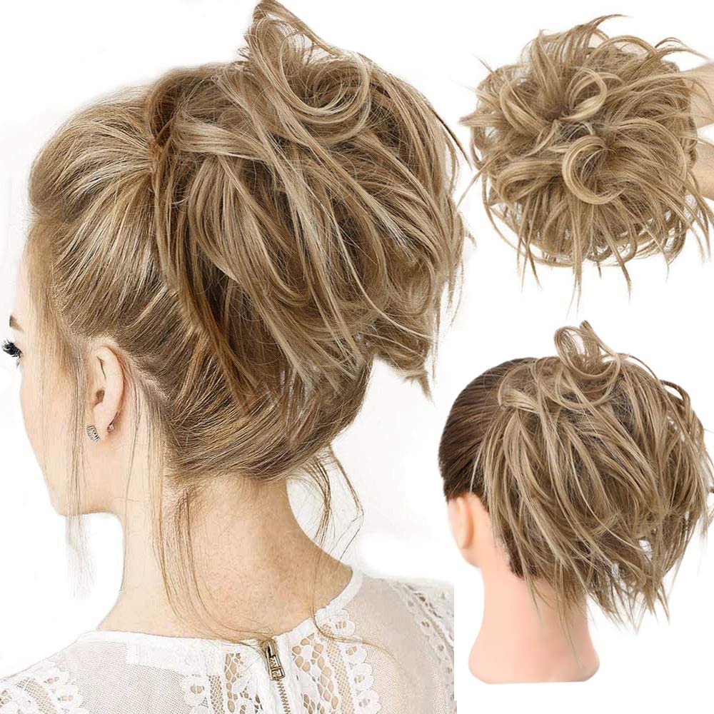 HMD Tousled Updo Messy Bun Hairpiece Hair Extension Ponytail With Elastic Rubber Band Updo Ponytail Hairpiece Synthetic Hair Extensions Scrunchies Ponytail Hairpieces for Women (12H24)