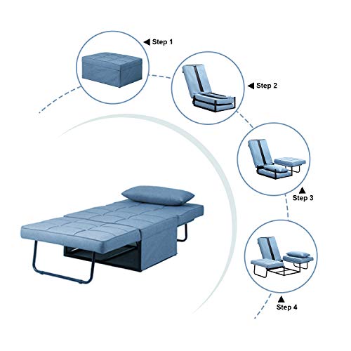 Ainfox Ottoman Sofa Bed, 4 in 1 Multi-Use Folding Guest Bed Full Padded Lounge Couch Bed Convertible Single Sofa Chair (Light Blue)