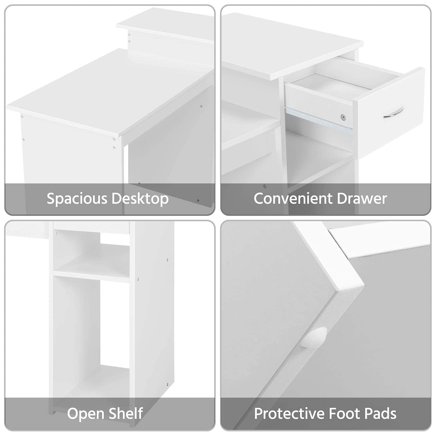 Yaheetech Home Office Computer Desk with Storage Drawer & Monitor Shelf, Writing PC Laptop Table Desk Study Workstation Furniture for Small Spaces, White